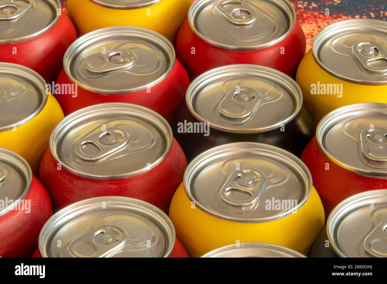 Group of aluminum soda cans of assorted colors forming a mosaic Stock ...