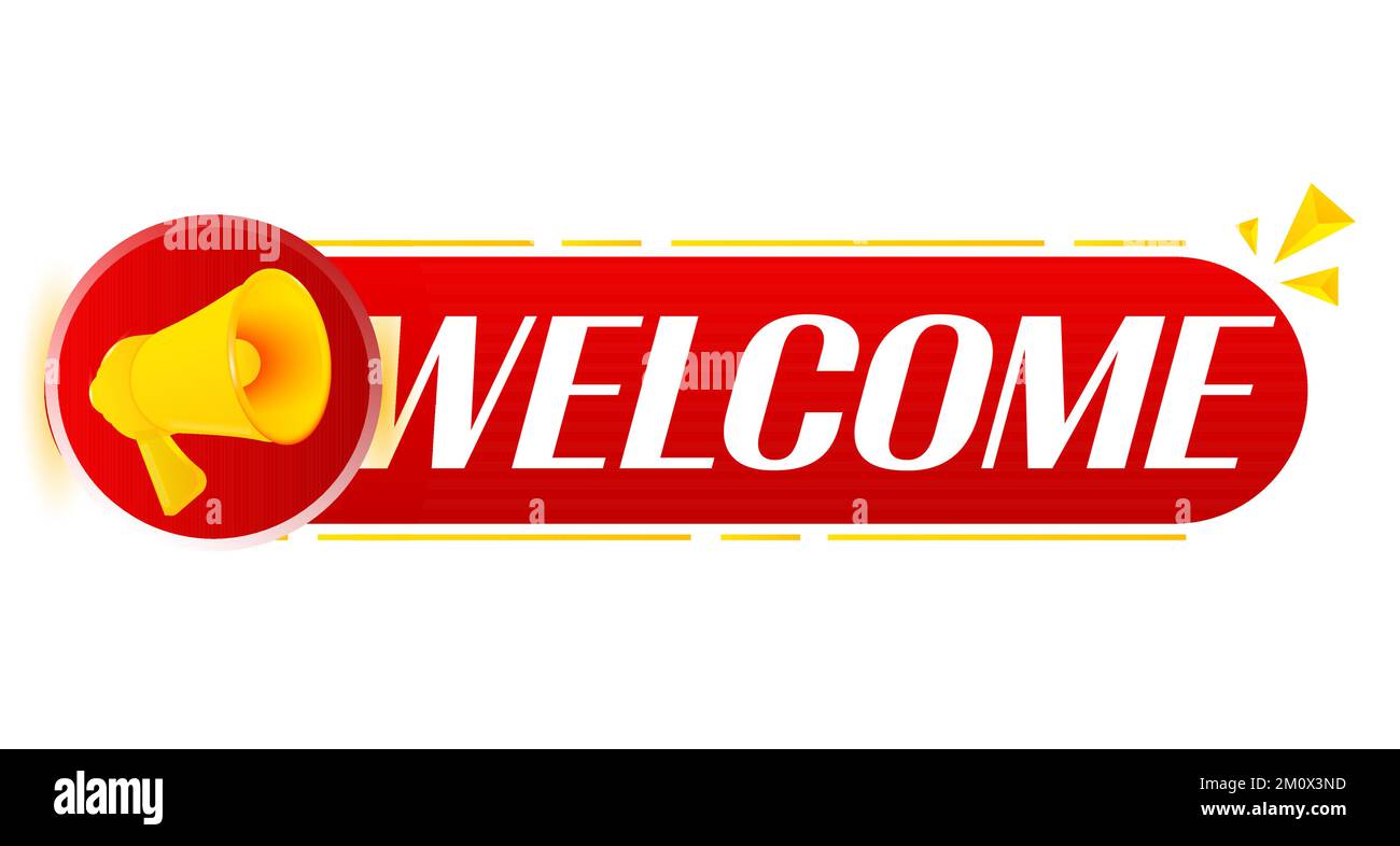 Megaphone with welcome on white background. Megaphone banner. Web ...