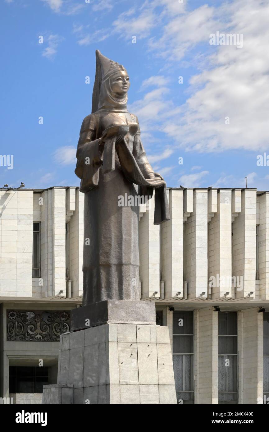Kyrgyz National Philharmonic house and fountain, statues evocating the ...