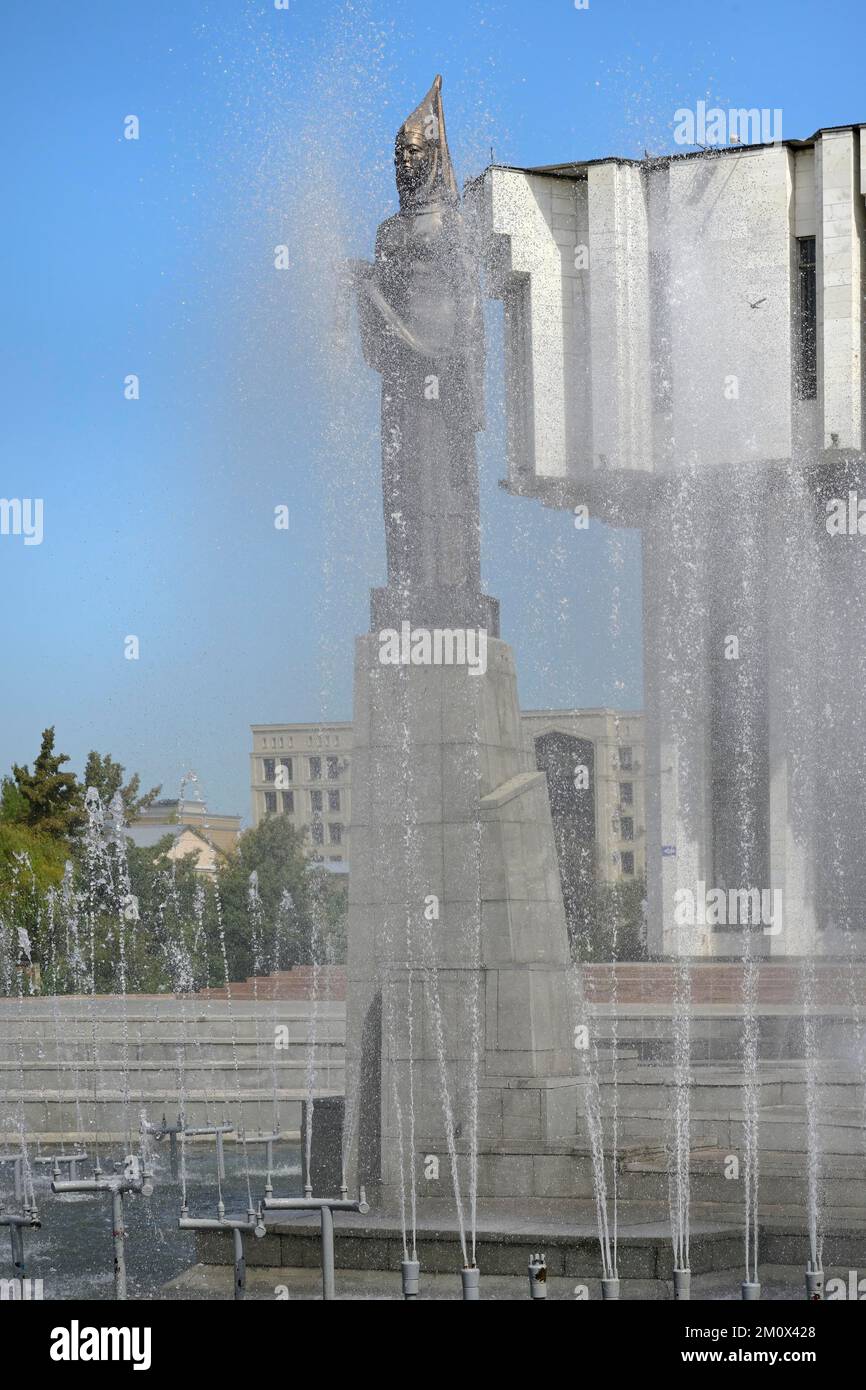 Kyrgyz National Philharmonic house and fountain, statues evocating the ...