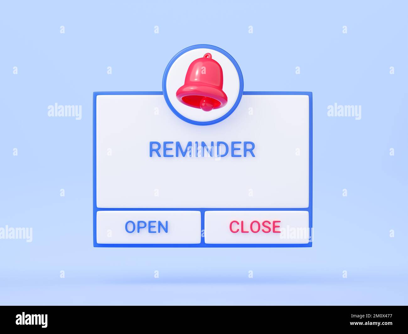 Reminder 3D render - notification page with bell icon and two buttons ...