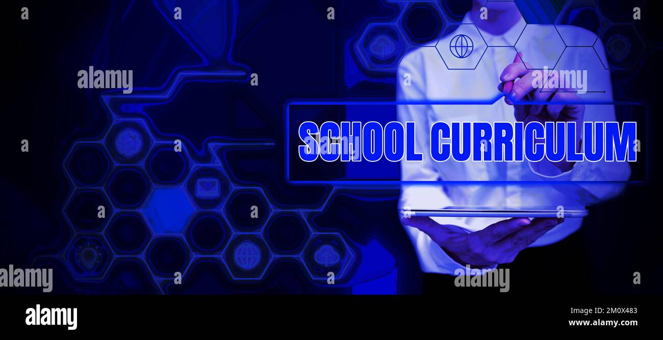 Hand writing sign School Curriculum. Internet Concept designed to ...