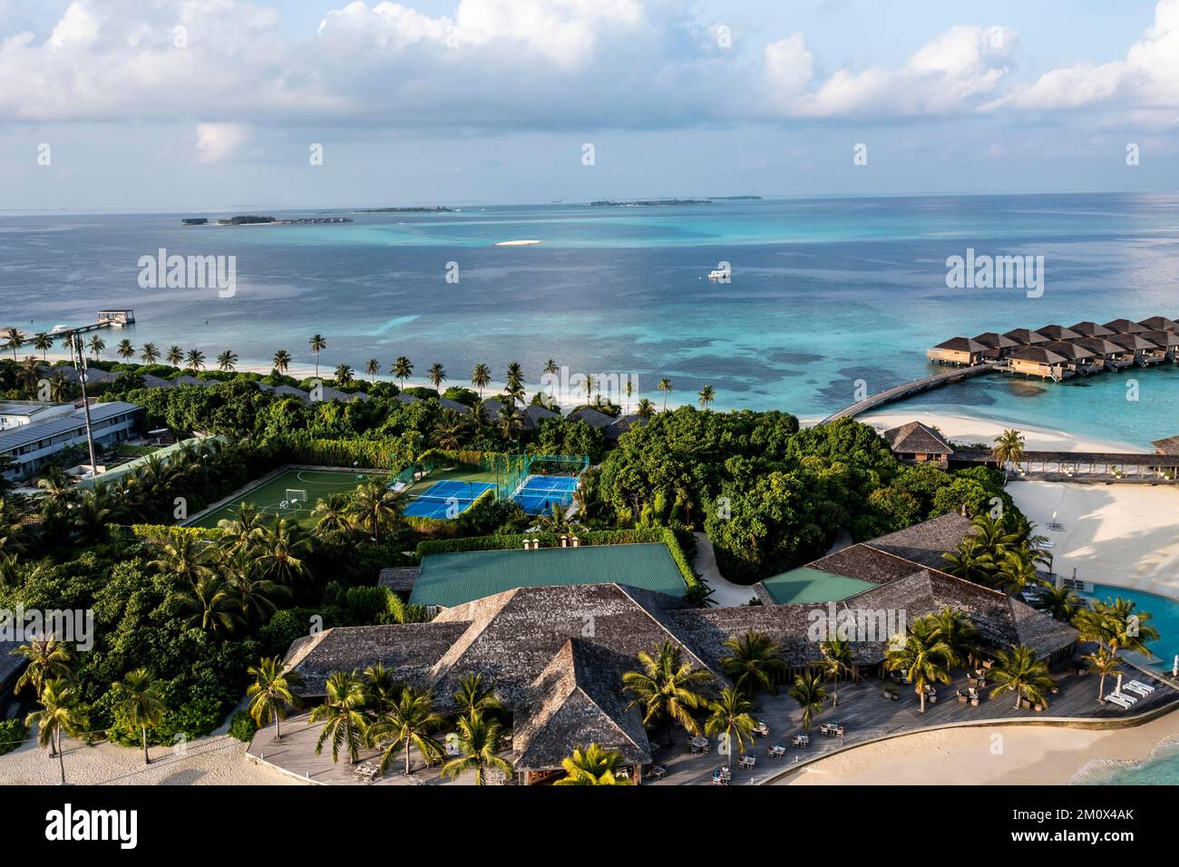 Aerial view, Asia, Indian Ocean, Maldives, Lhaviyani Atoll, Huravalli ...