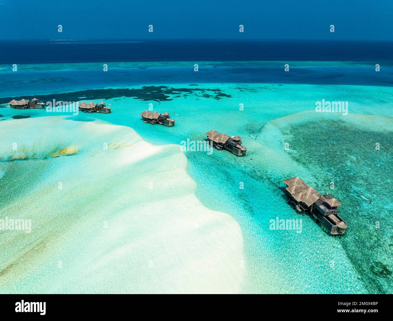 Aerial View, Gili Lankanfushi with Water Bungalows, Indian Ocean ...