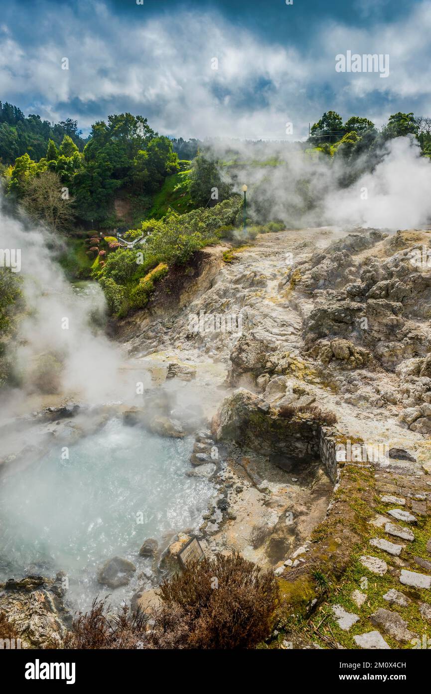 Fumaroles in the town of Furnas, Island of Sao Miguel, Azores, Portugal ...