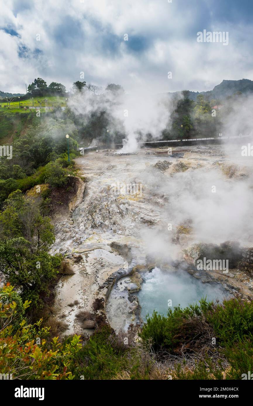 Fumaroles in the town of Furnas, Island of Sao Miguel, Azores, Portugal ...