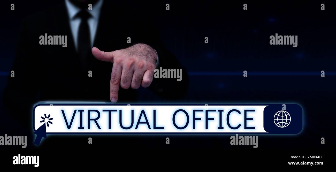 Conceptual caption Virtual Office, Business showcase Mobile work ...