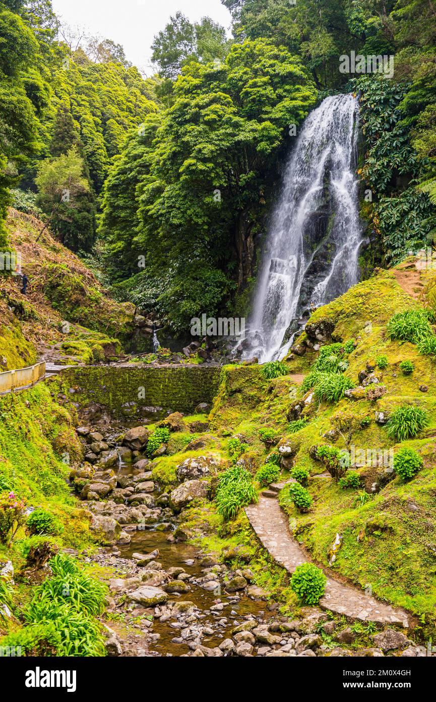 Achada waterfall in Achada, Island of Sao Miguel, Azores, Portugal ...