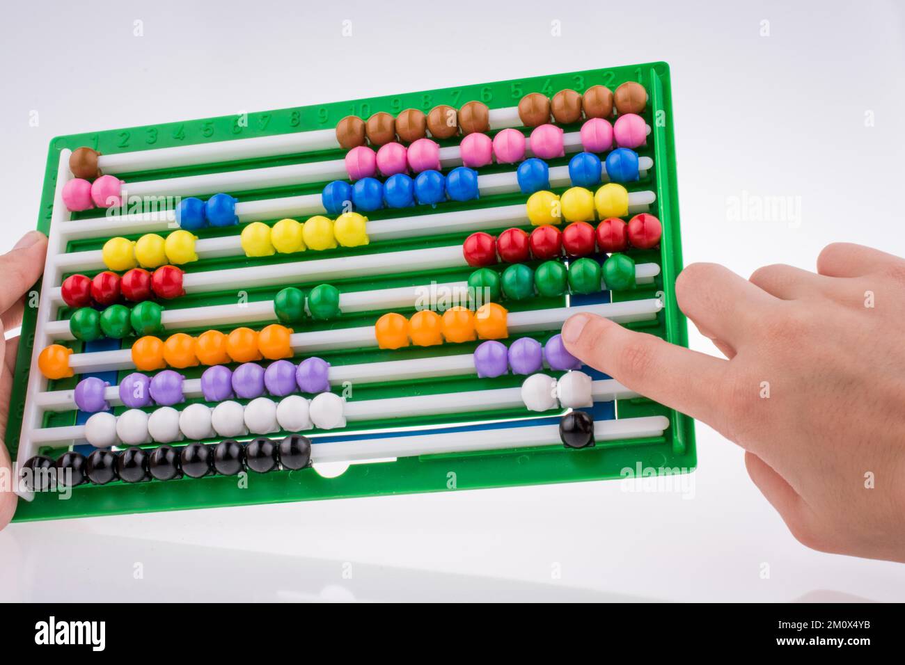 Hand using a color abacus Stock Photo - Alamy