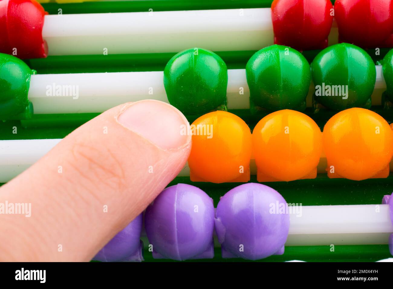 Hand using a color abacus Stock Photo - Alamy