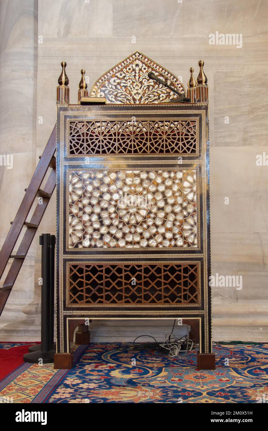 Wooden minbar, sermon pulpit of Ottoman times in mosque Stock Photo - Alamy