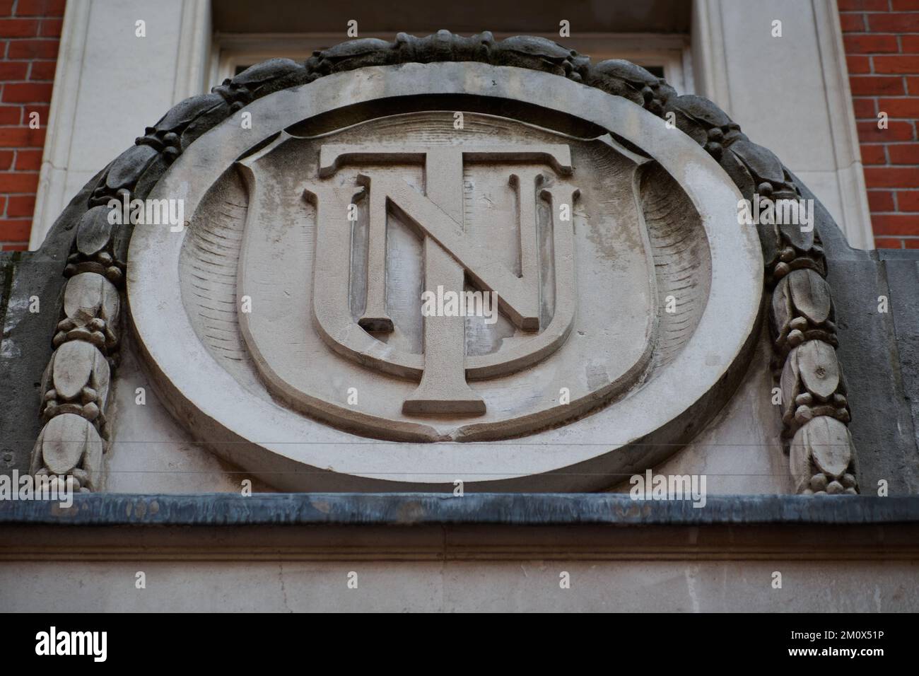 NUT crest, on NEU HQ Building Stock Photo - Alamy