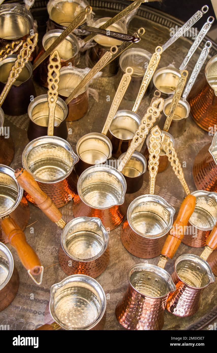 Turkish coffee pots made in a traditional style Stock Photo - Alamy