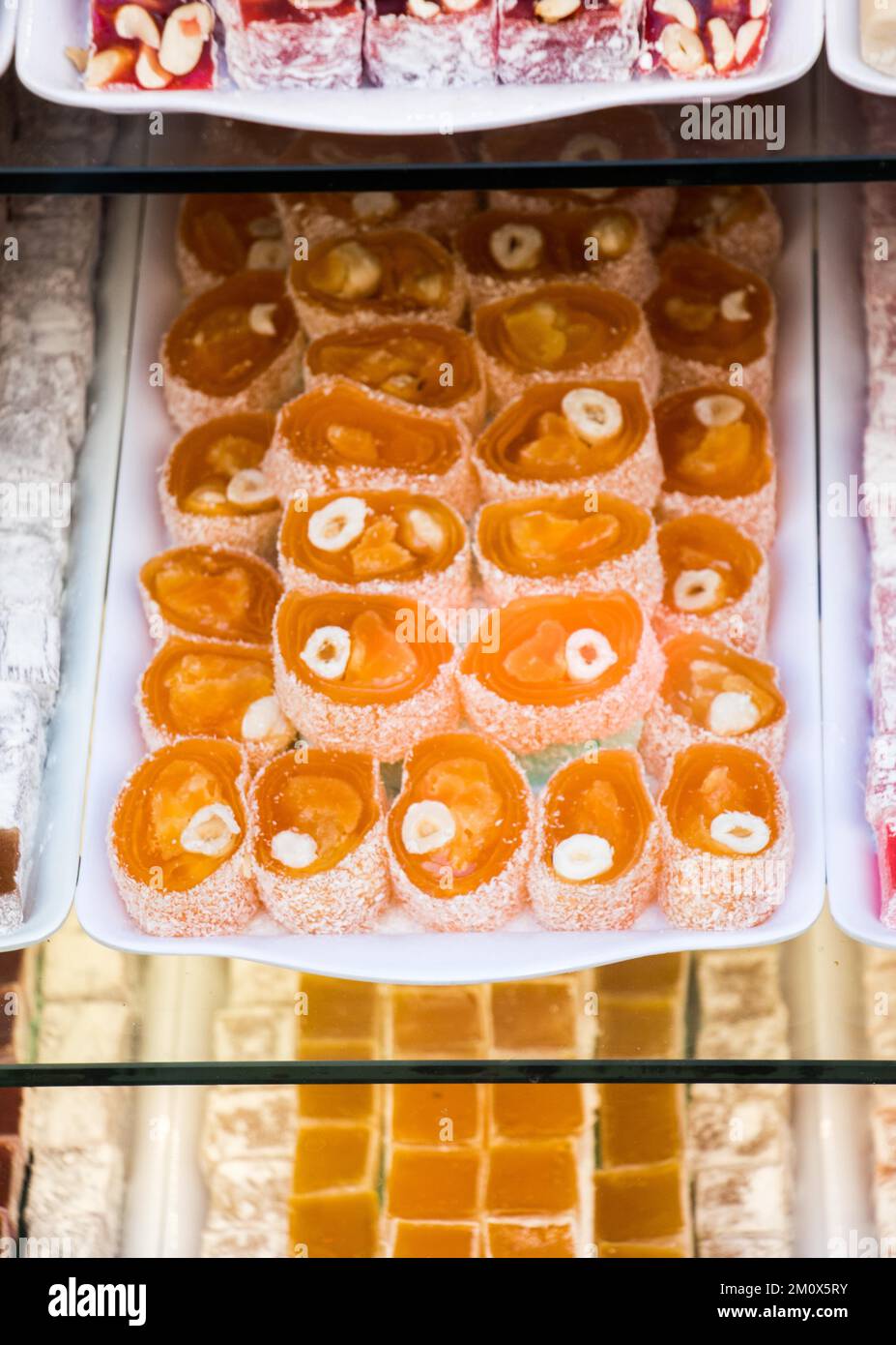 Delicious Turkish delight placed in a metal tray Stock Photo - Alamy