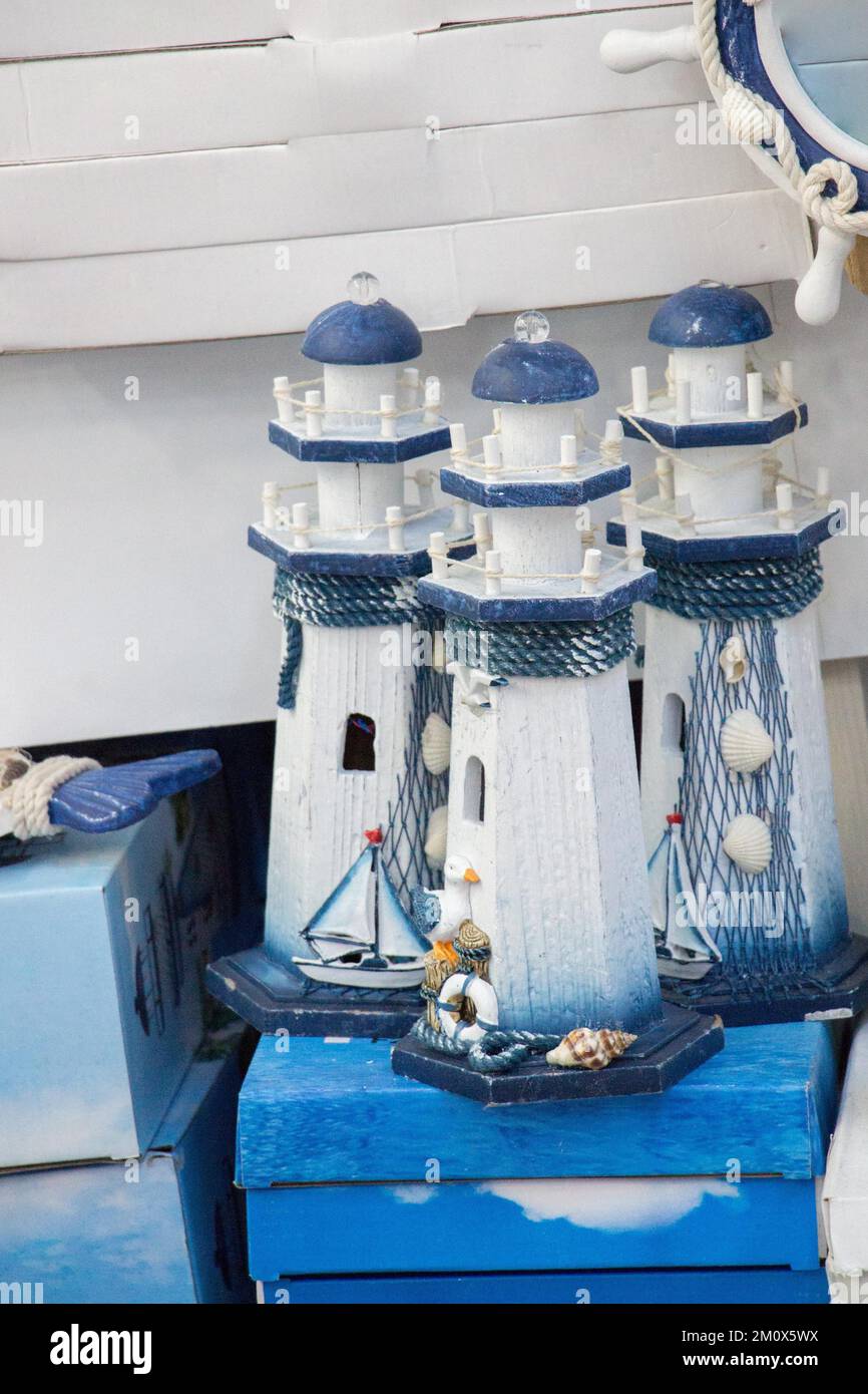 Set of Little handmade model lighthouses Stock Photo - Alamy