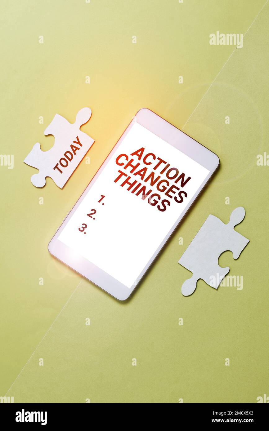 Conceptual display Action Changes Things. Business showcase doing ...