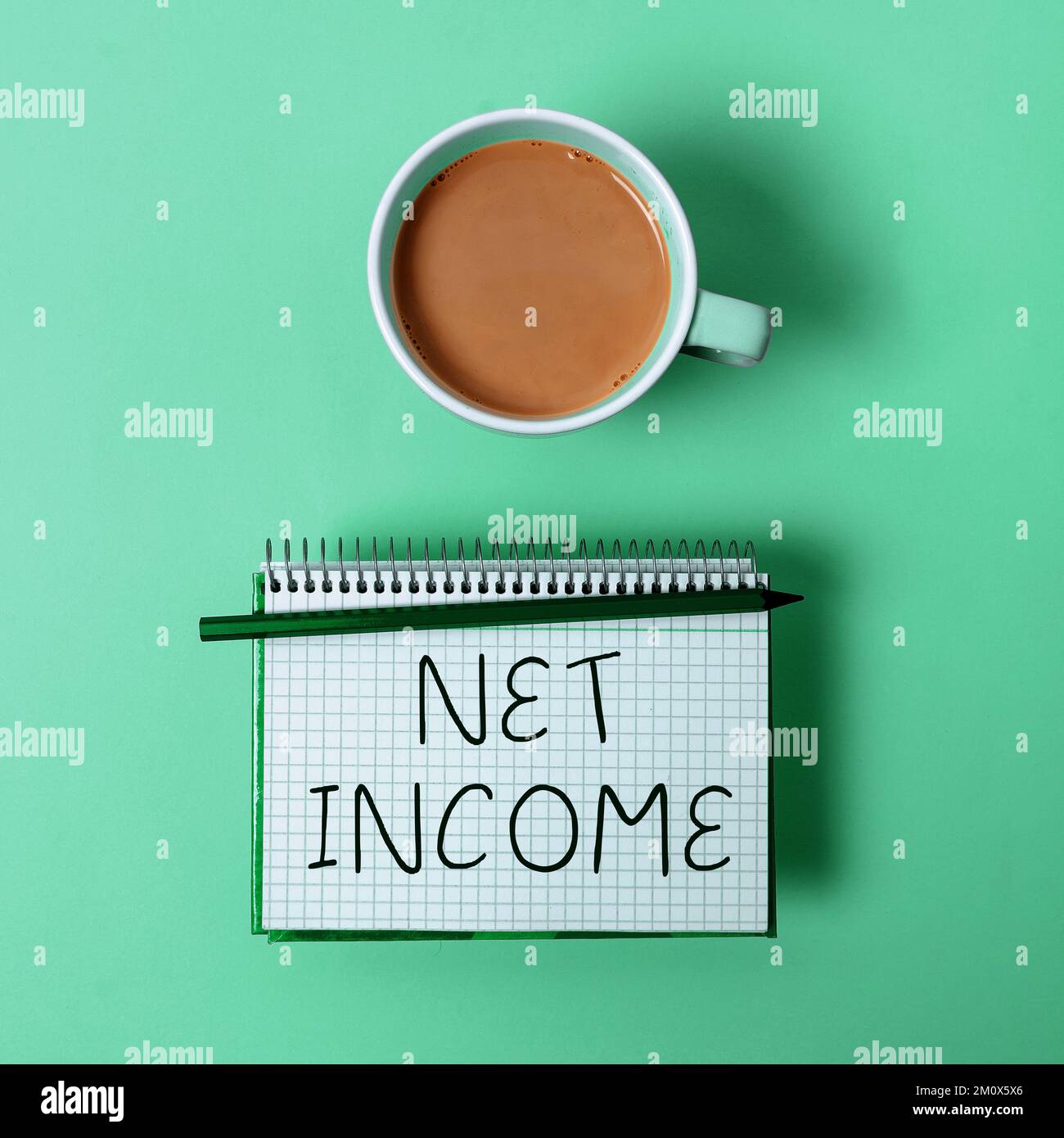 Sign displaying Net Income. Word for the gross income remaining after ...
