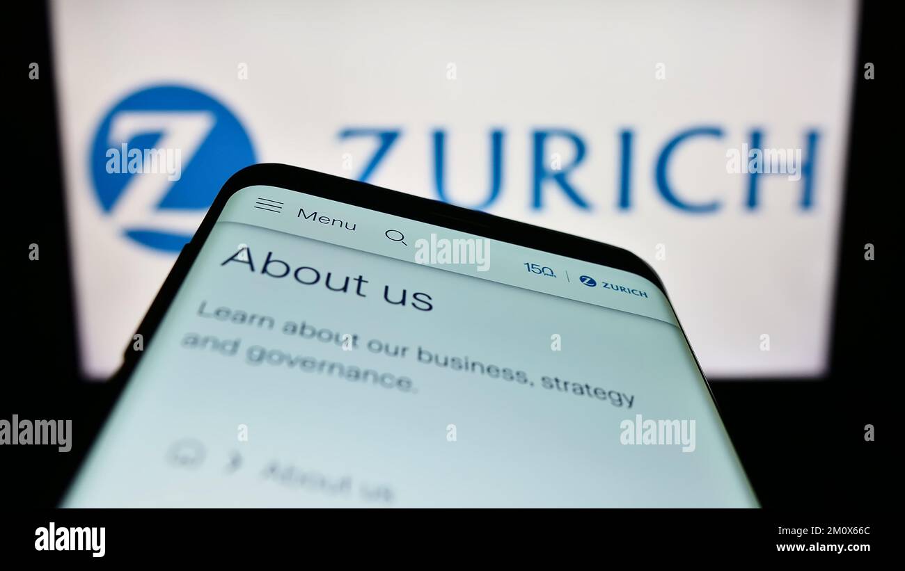 Mobile phone with website of Swiss financial company Zurich Insurance ...