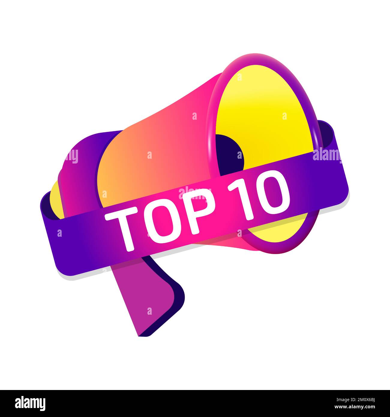Top 10 banner label, badge icon with megaphone. Flat design Stock ...