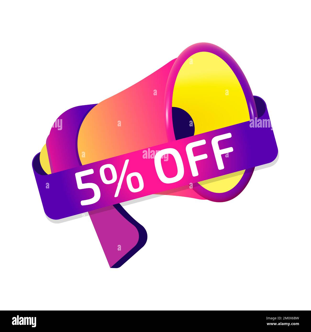 5 percent off banner label, badge icon with megaphone. Flat design ...