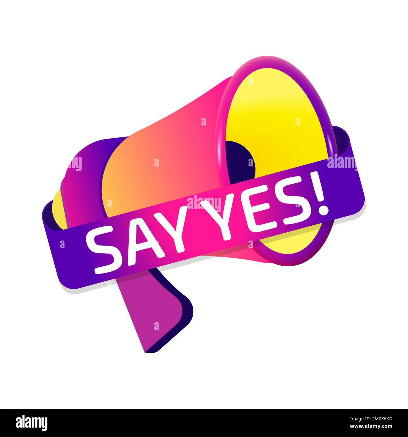 Say Yes banner label, badge icon with megaphone. Flat design Stock ...