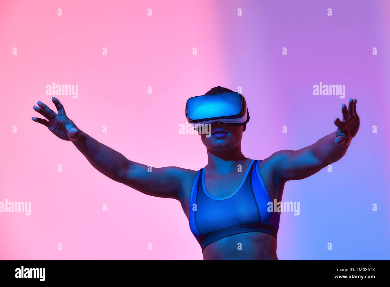 African american woman streamer playing video game using virtual ...