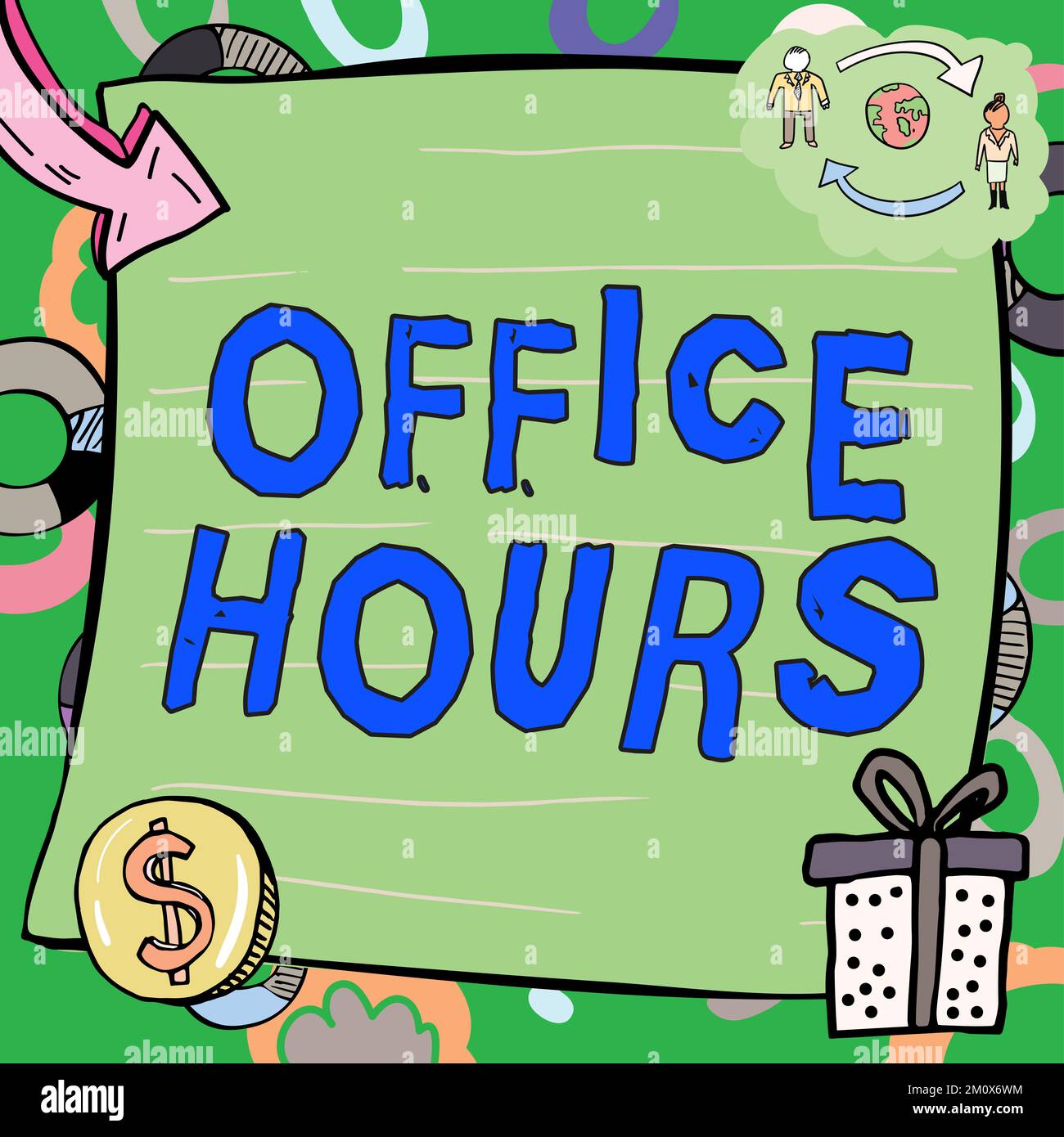 Text caption presenting Office Hours. Concept meaning The hours which ...