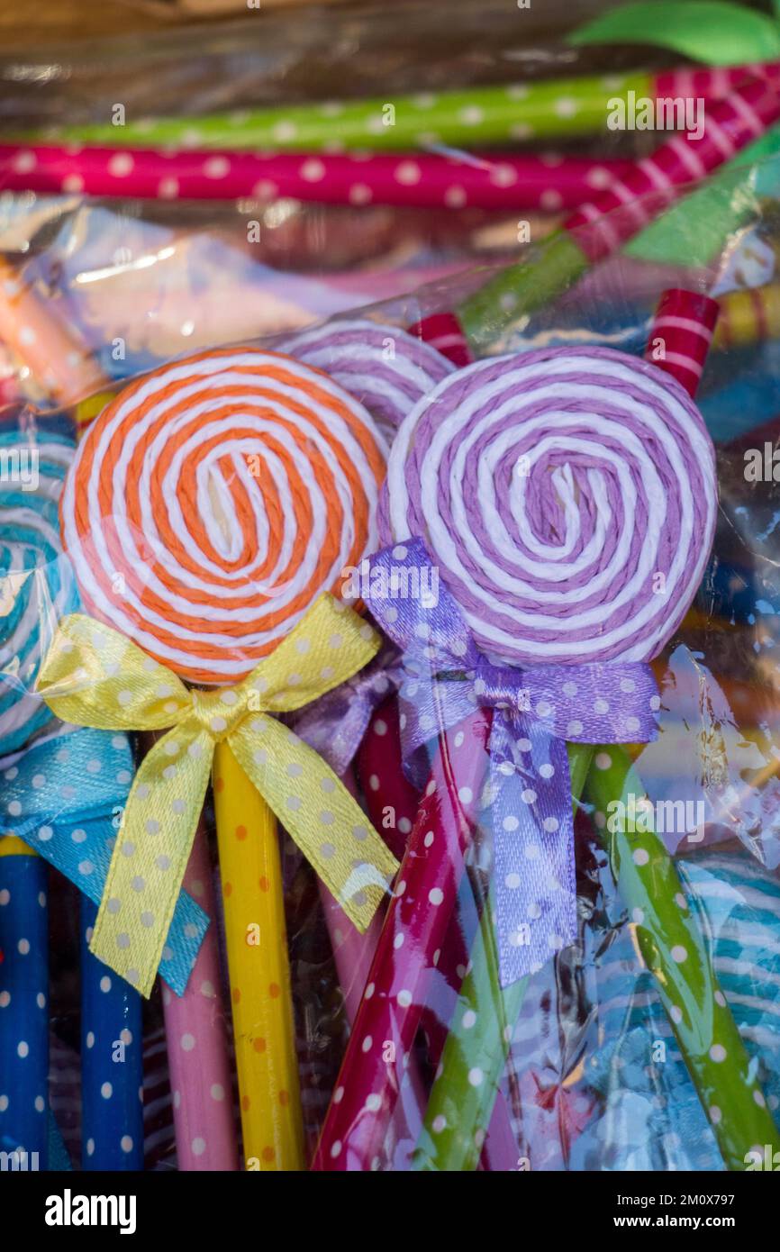 Delicious colorful swirl candy and sweets for kids Stock Photo - Alamy