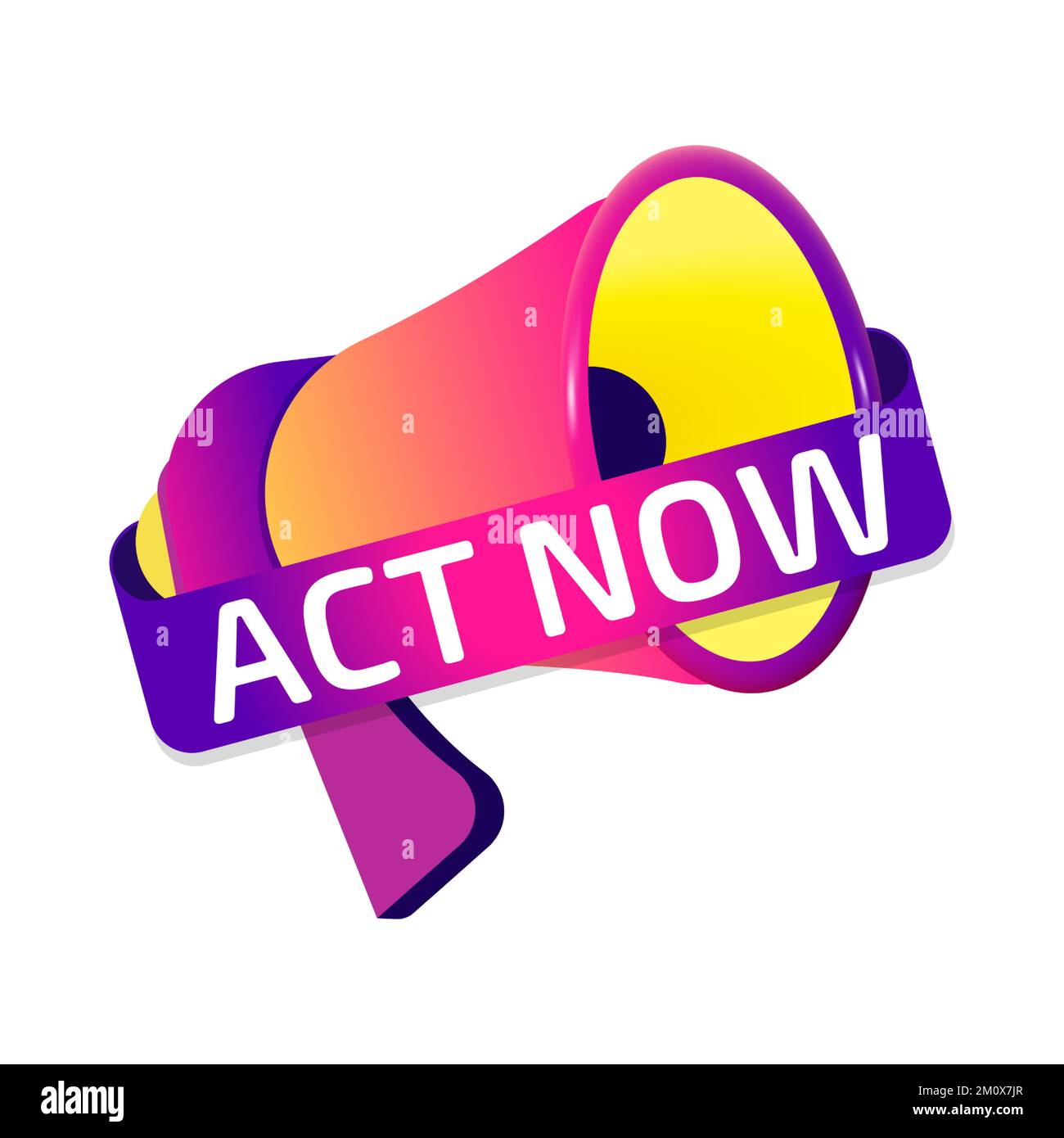 Act Now banner label, badge icon with megaphone. Flat design Stock ...