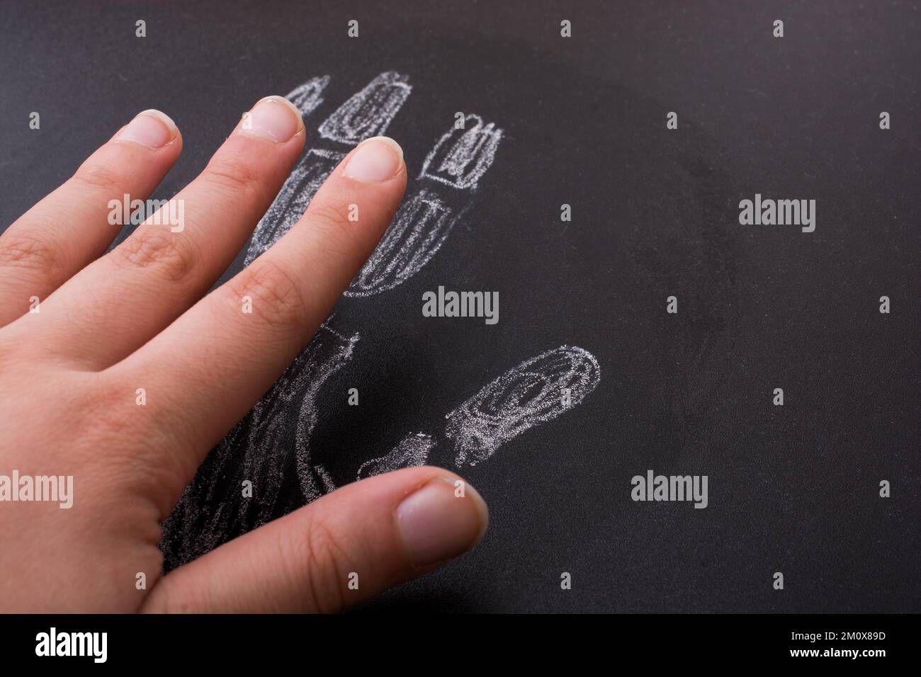 Hand resembling a handprint drawn by chalk on a blackboard Stock Photo ...