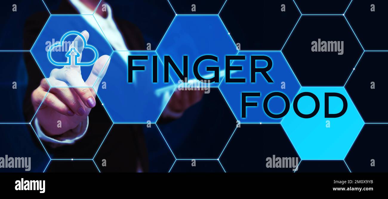 Text showing inspiration Finger Food. Concept meaning products and ...