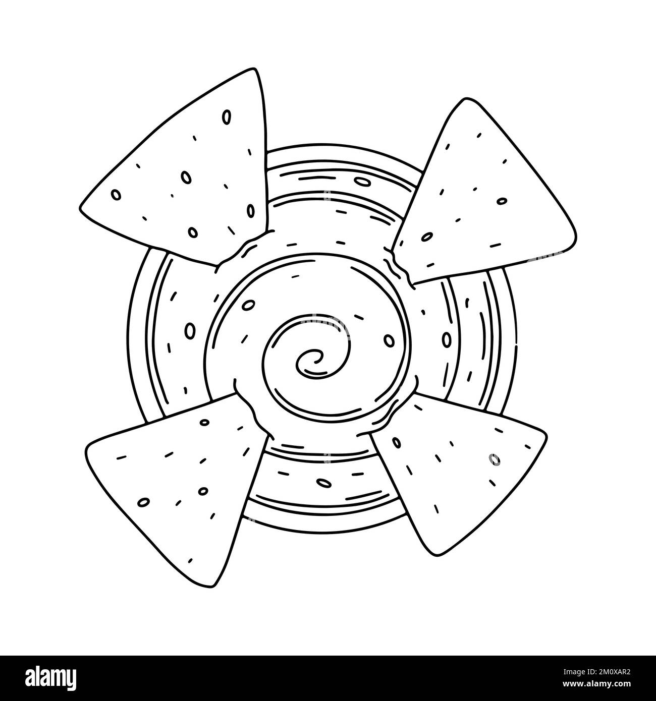 Nachos Mexican corn chips with salsa dip in hand drawn doodle style ...