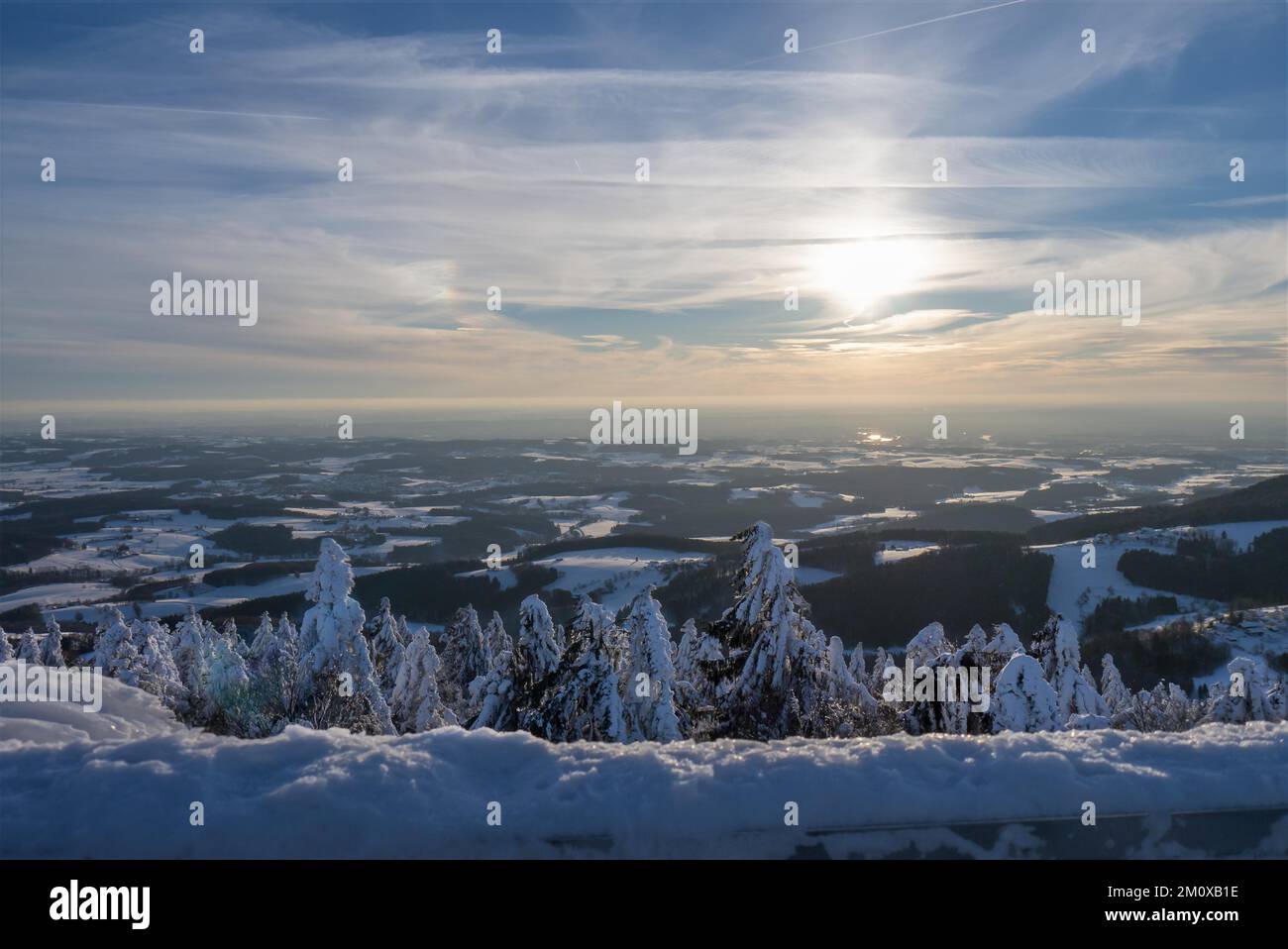 Winter scene in bavarian forest, Germany, snow, frost, sun, Europe ...