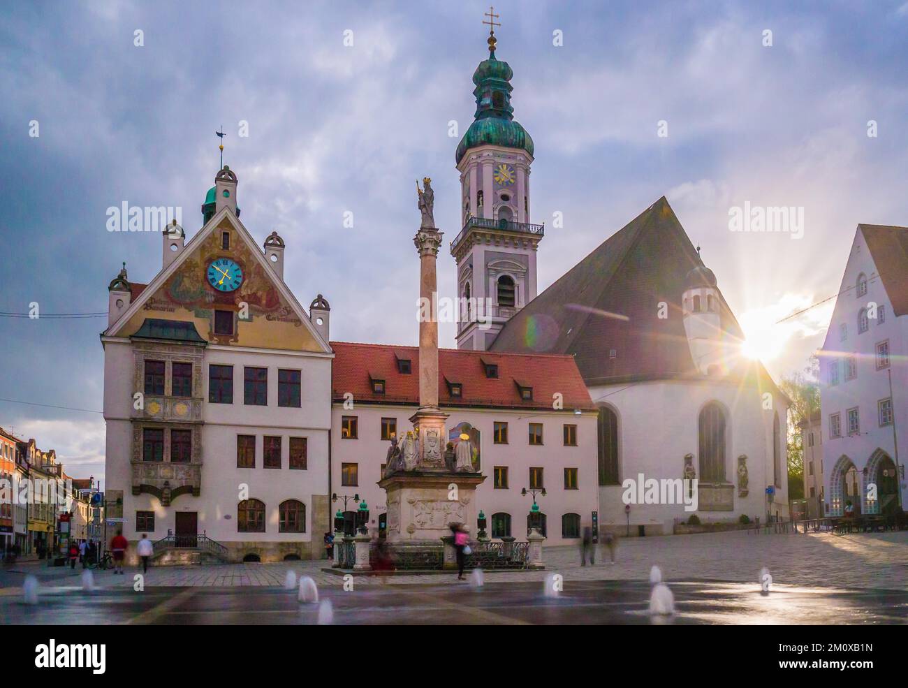 FREISING, GERMANY: The Mary's Column at the town square with town hall ...