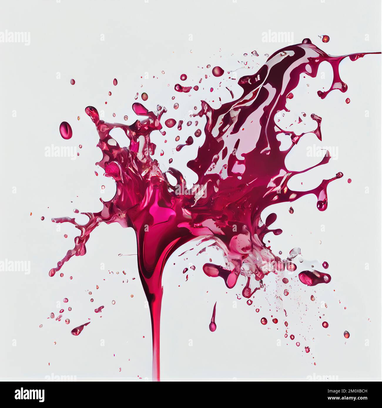Merlot, wine glass with spilled wine. splash wine over white background ...