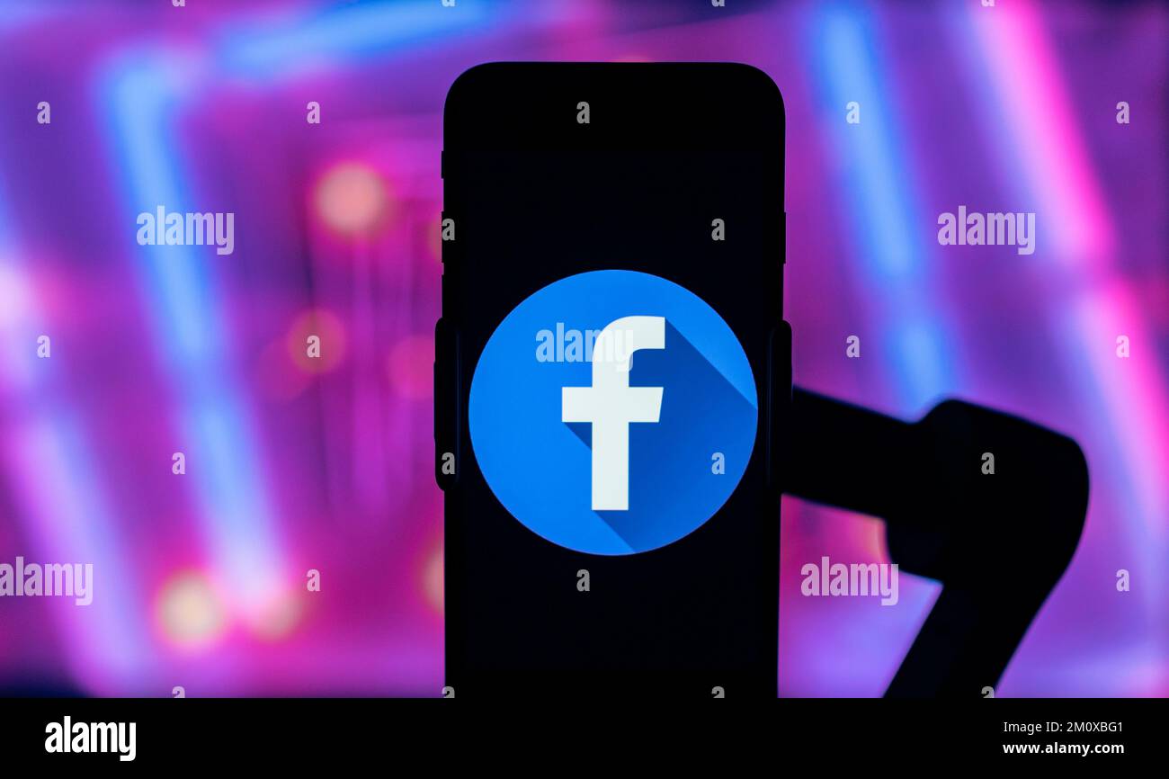 India. 8th Dec, 2022. In this photo illustration, a Facebook logo is ...