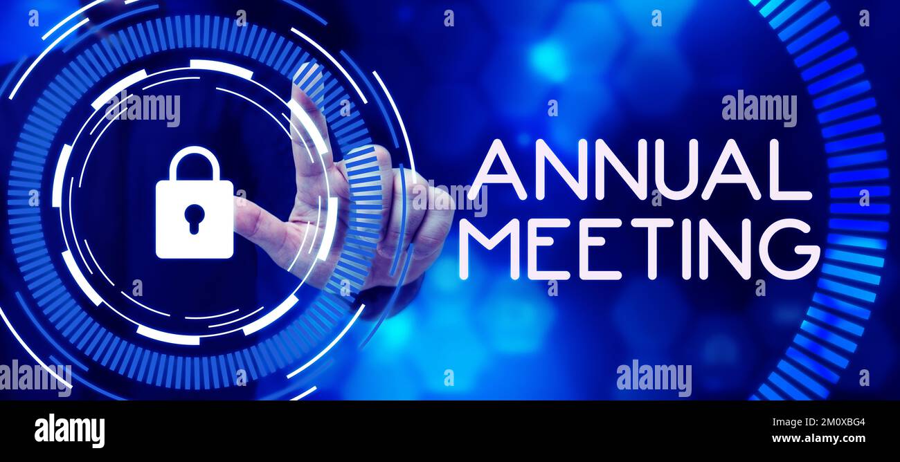 Text caption presenting Annual Meeting. Word Written on Yearly ...