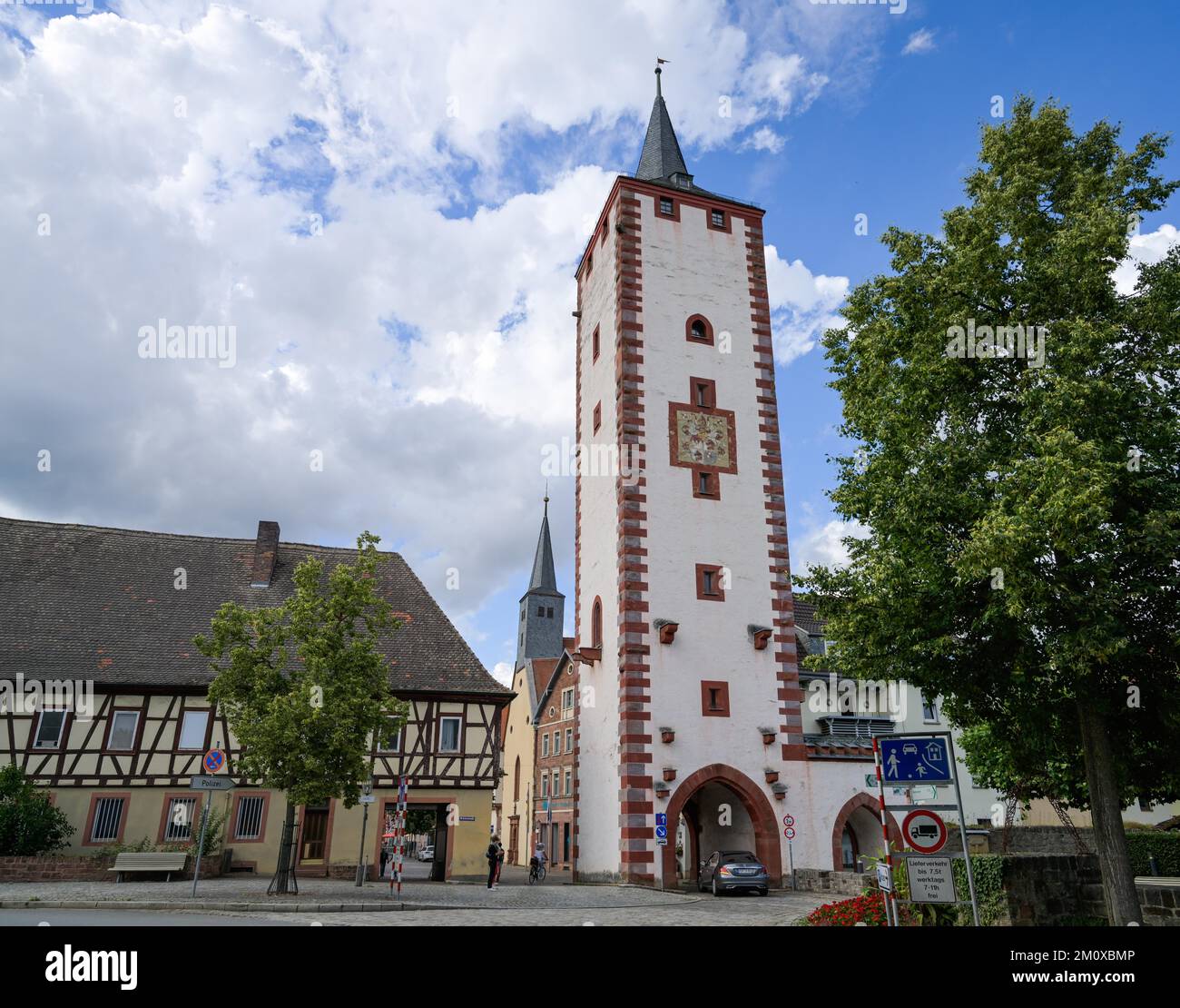 Upper Gate Tower, Cat Tower, Main Street, Old Town, Karlstadt, Bavaria ...