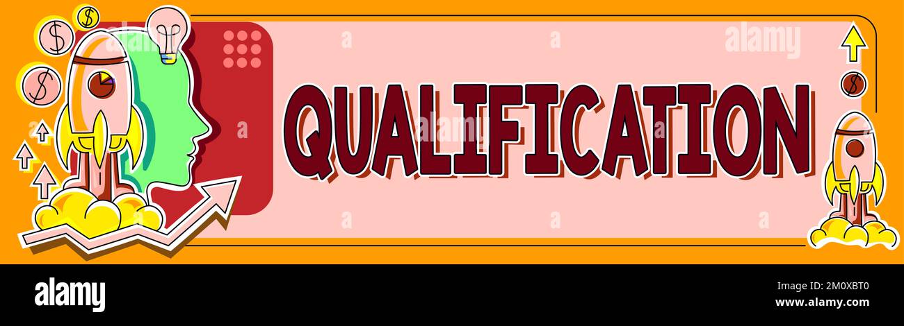 Hand writing sign Qualification. Business concept Officially permission ...