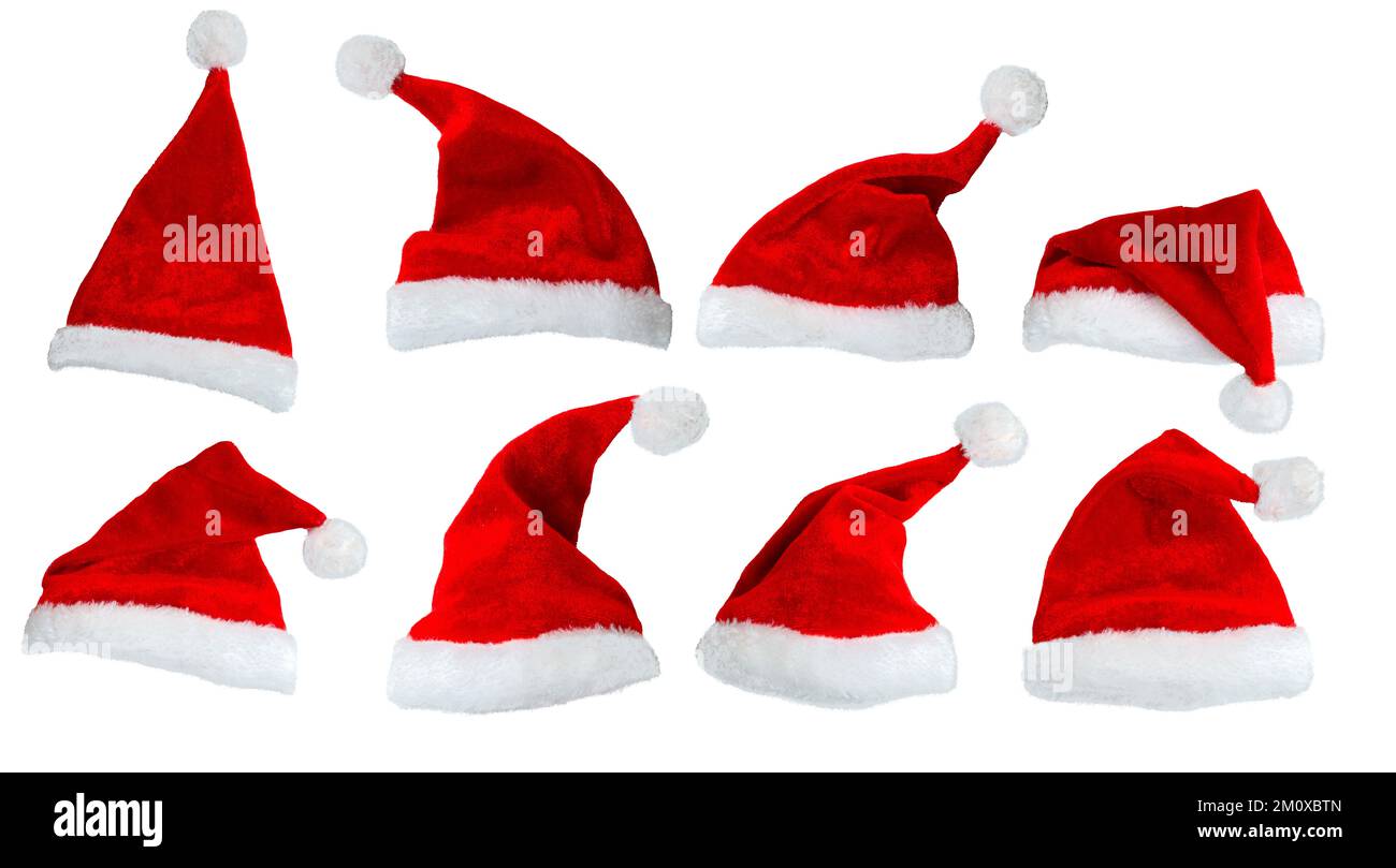 Collection of Santa Claus hat or Christmas red cap with isolated on ...