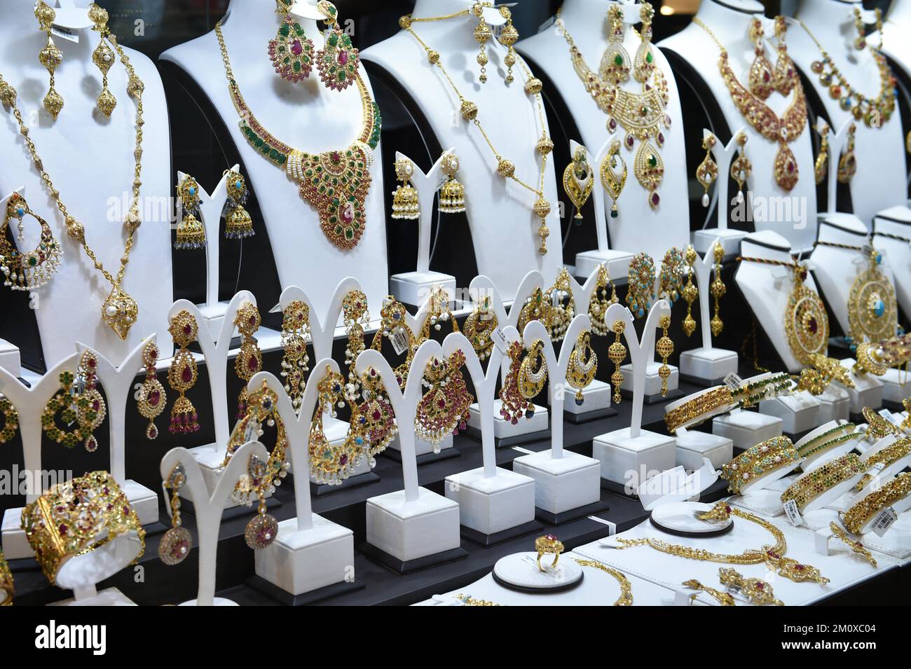 Gold jewellery in Goldsouk Dubai, in the Deira district, United Arab ...