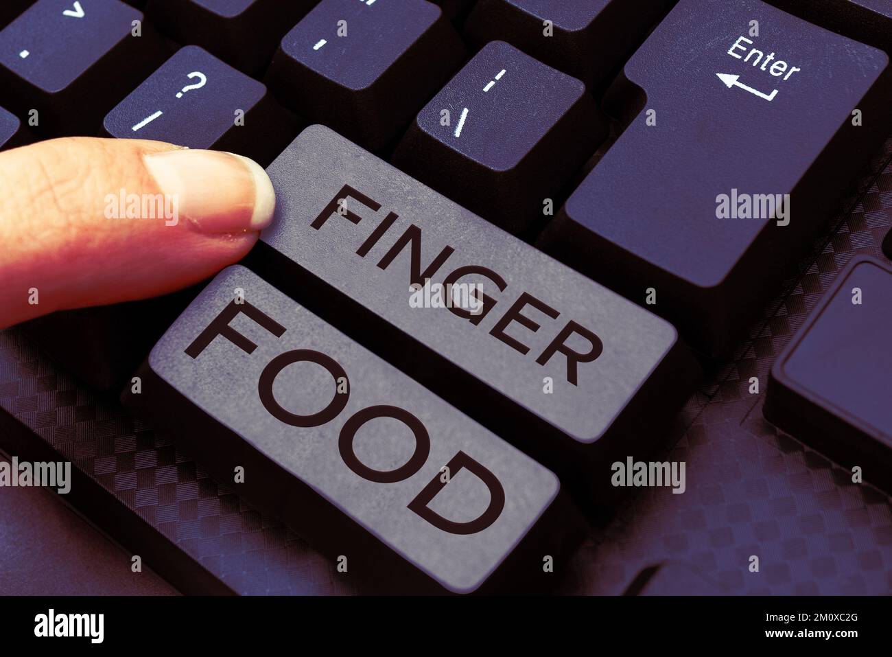 Text sign showing Finger Food. Business concept products and digestives ...