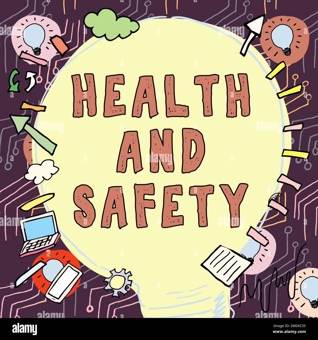 Sign displaying Health And Safety. Concept meaning Taking the ...