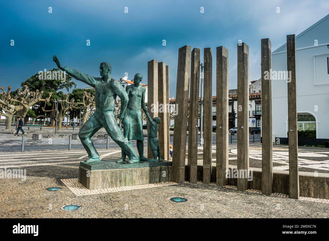 Immigration monument in the historic town of Ponta Delgada, Island of ...