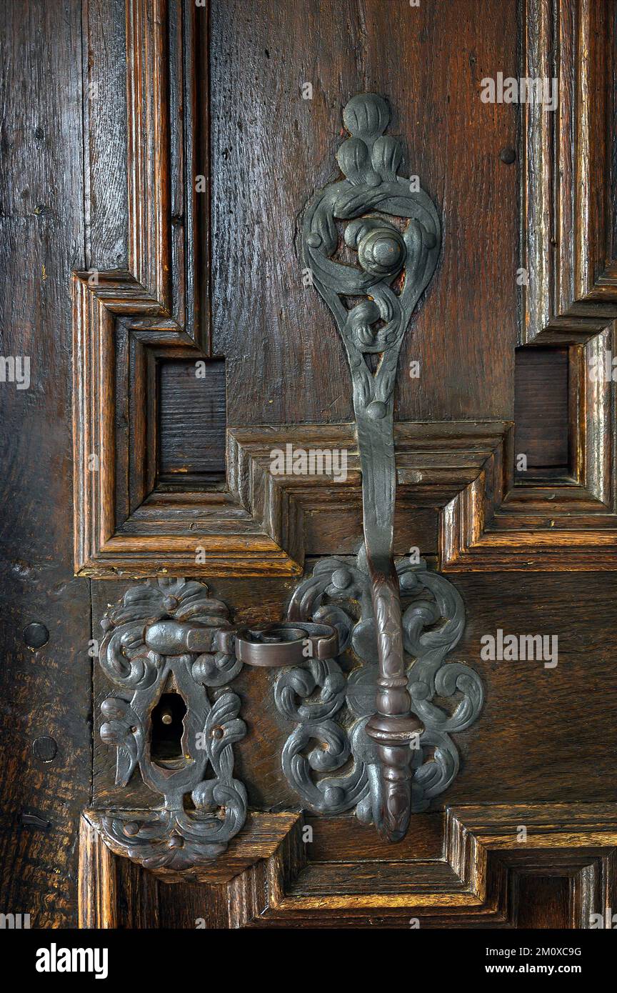 Old forged door lock, Church of St. George and Florian in Reicholzried ...