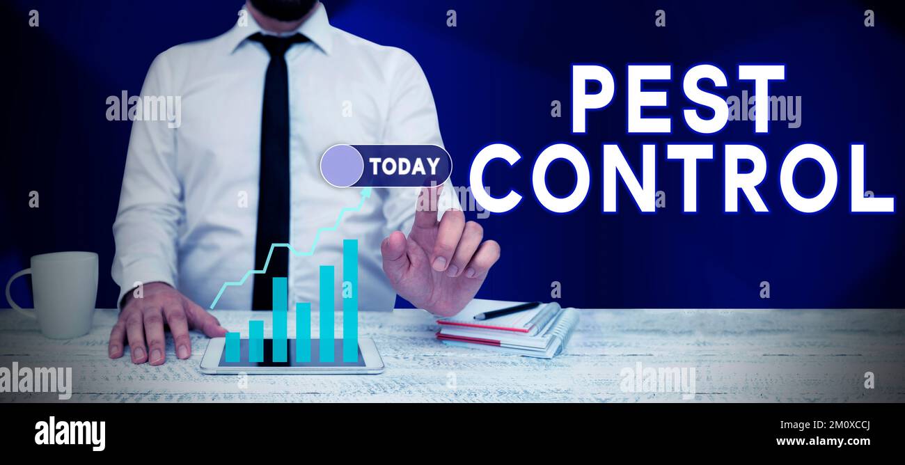 Text sign showing Pest Control. Word Written on Killing destructive ...