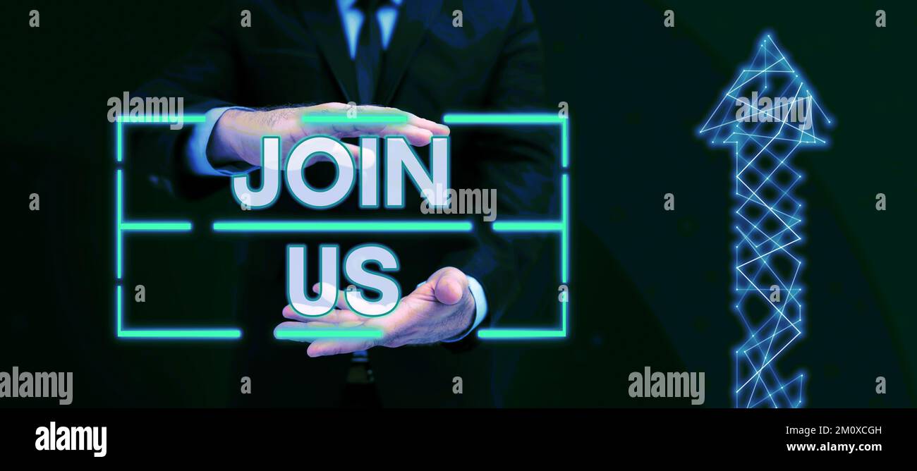 Conceptual caption Join Us, Concept meaning Register in community Team ...