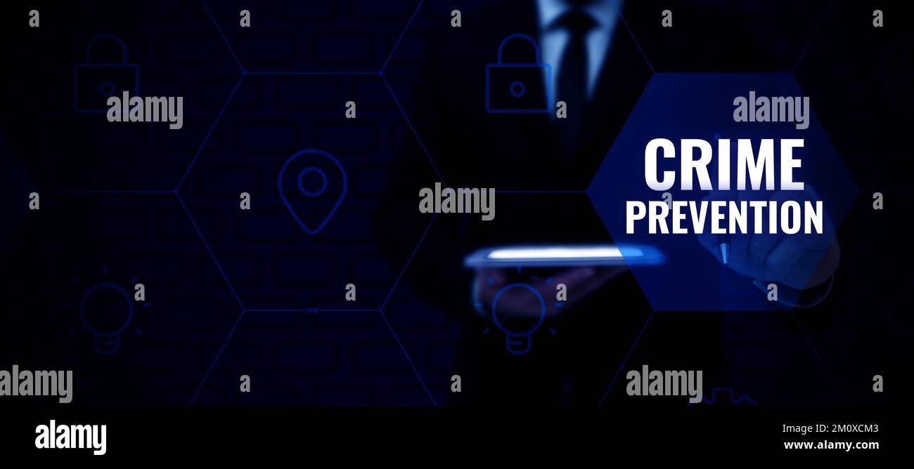 Text sign showing Crime Prevention. Concept meaning Federal Offense ...