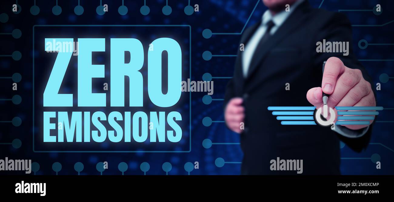 Text showing inspiration Zero Emissions. Concept meaning emits no waste ...