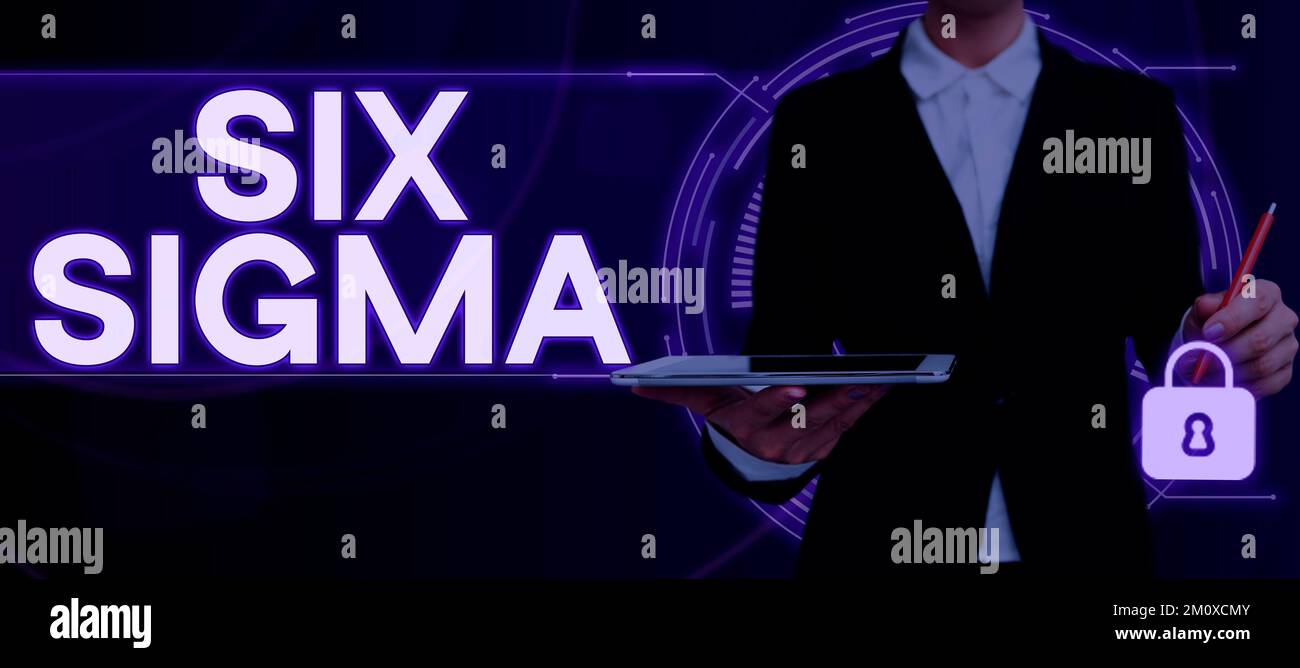 Text sign showing Six Sigma. Business overview management techniques to improve business ...